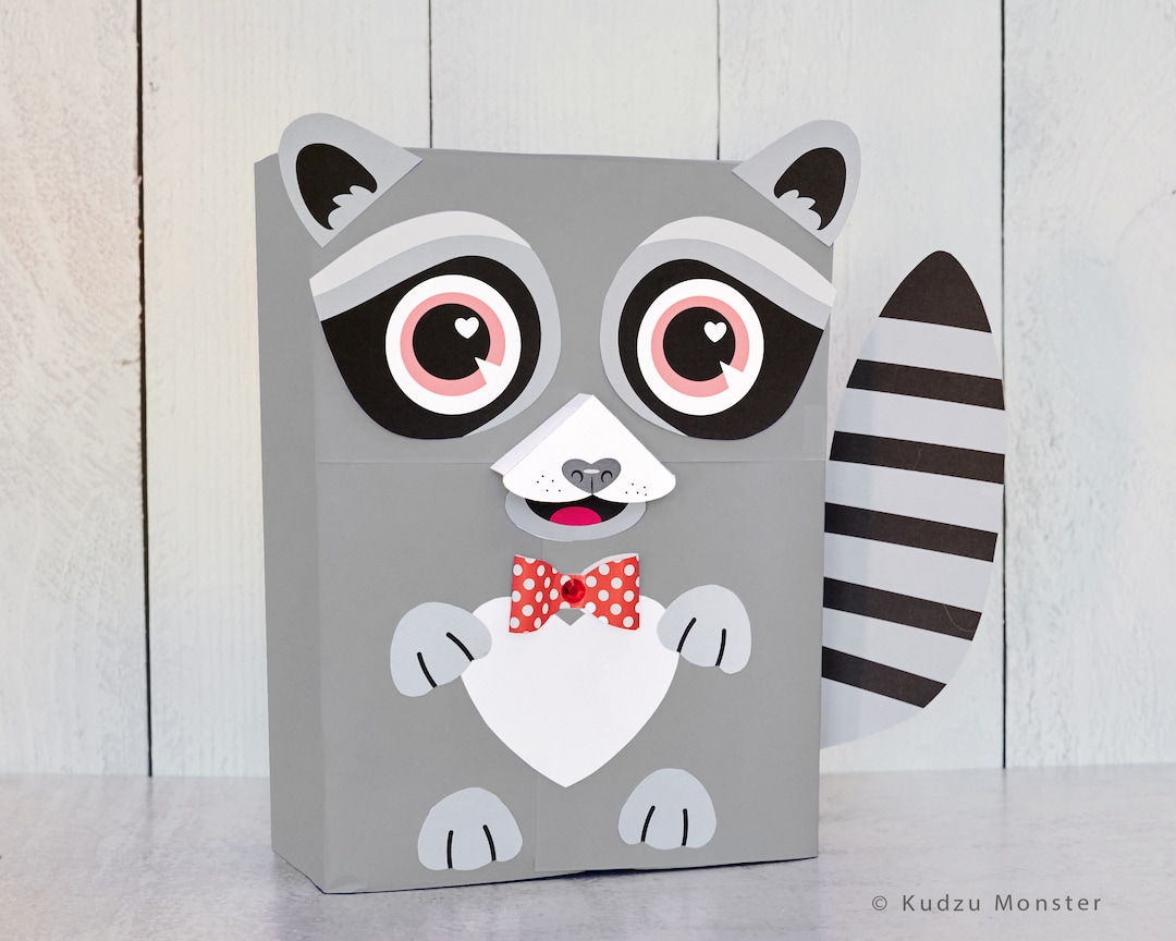 Raccoon Valentine Box Printable Decor Kit 3D Nose, Eye Options, 3D Bow ...