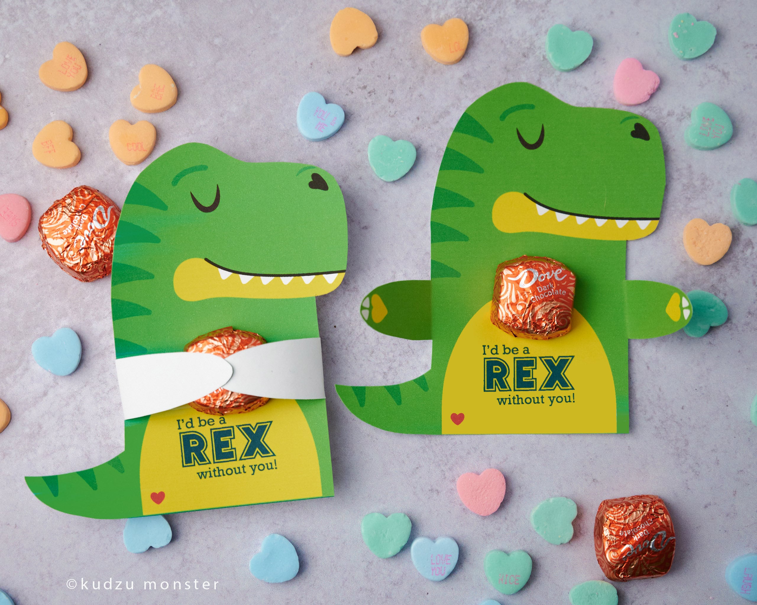 Printable T Rex Dinosaur Valentines Hugger for Small Toy, Sucker ...