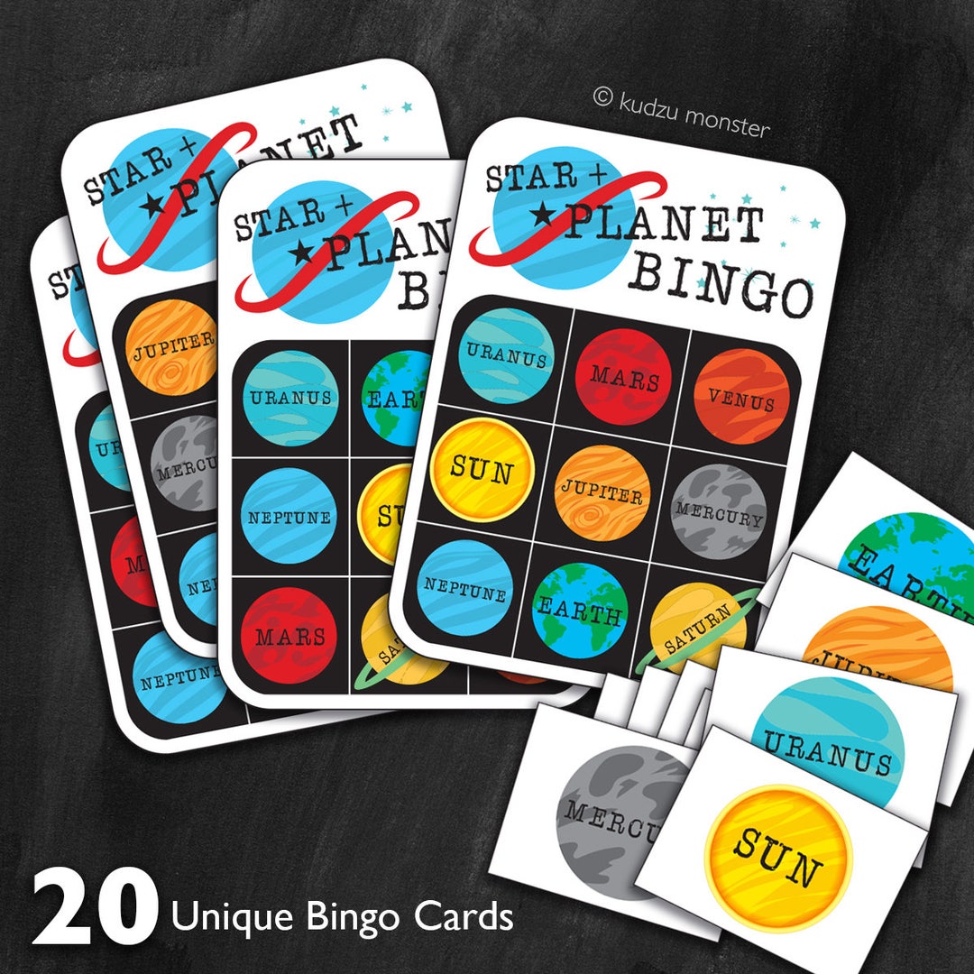 Star and Planet BINGO Printable Game With 20 Unique Bingo Cards Learn ...