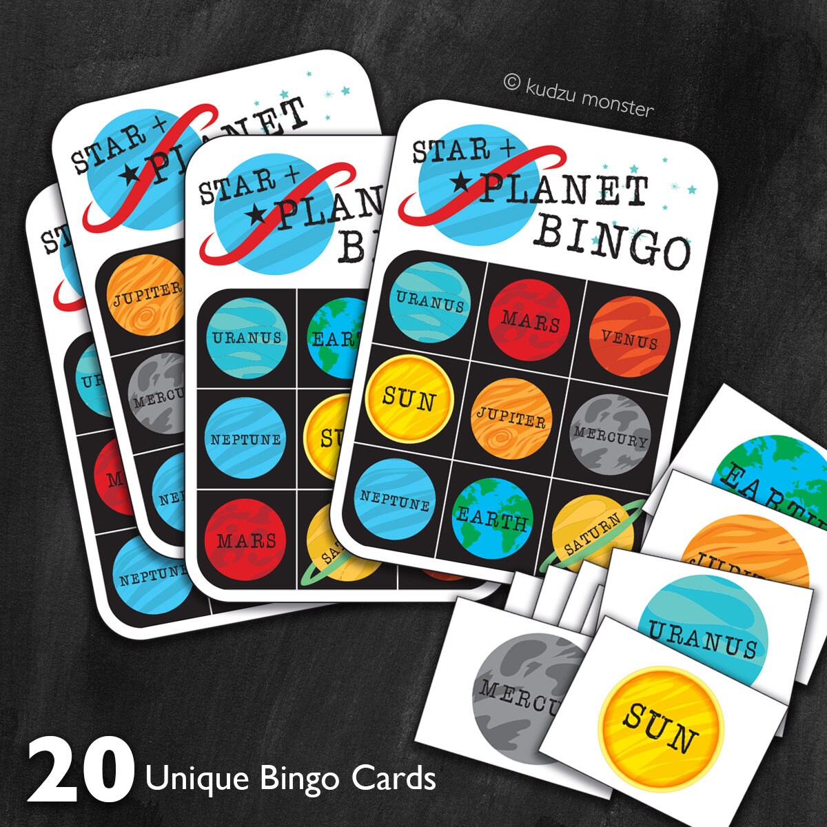 Star and Planet BINGO Printable Game With 20 Unique Bingo Cards Learn ...