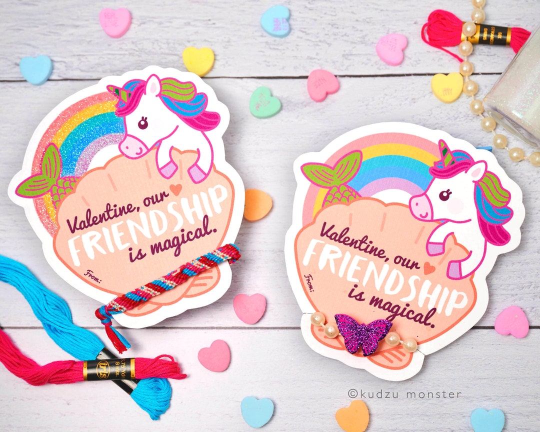 Friendship Bracelet Valentines Printable DIY Instant Download Unicorn ...