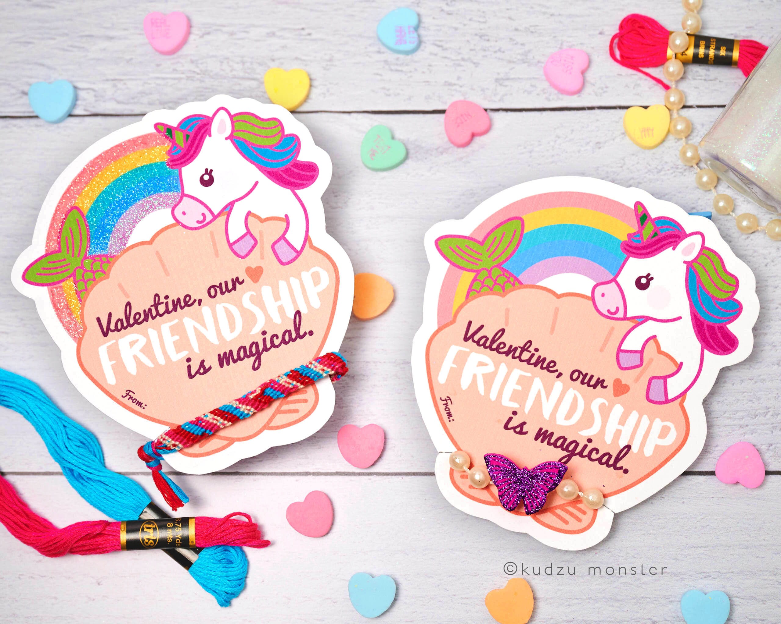 Friendship Bracelet Valentines Printable DIY Instant Download Unicorn ...