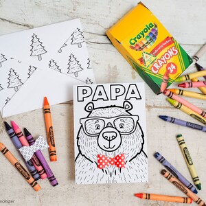 Instant Download Father's Day Card PAPA BEAR Coloring Page Card With 3D ...