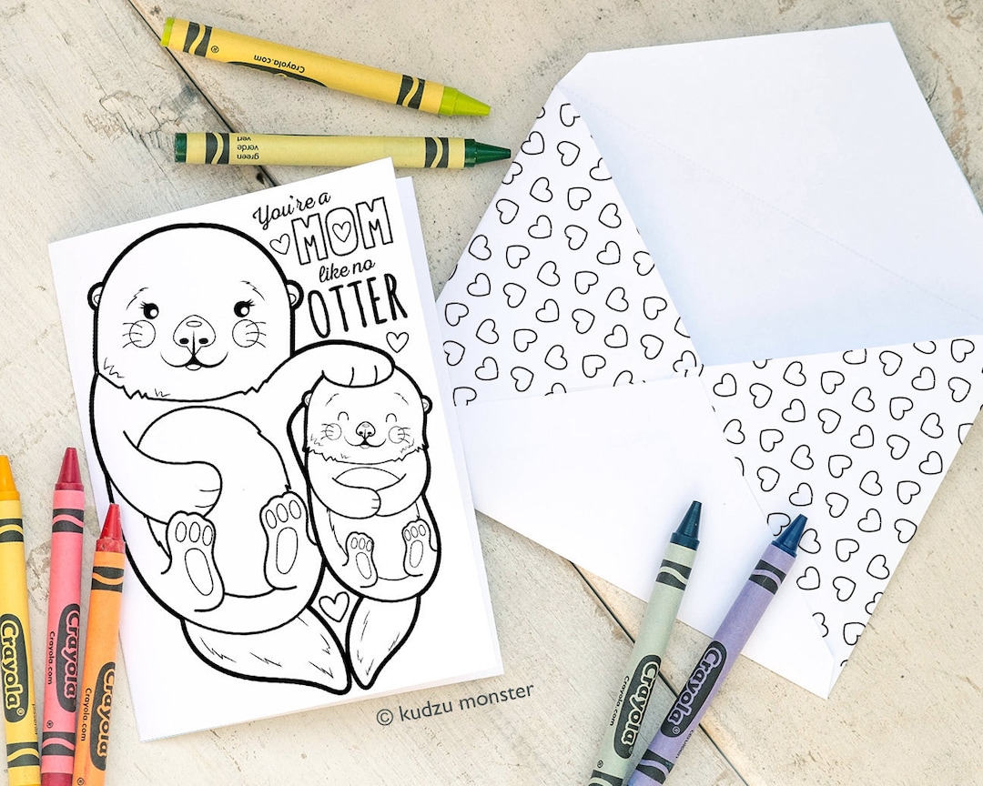 INSTANT DOWNLOAD Mother's Day Card Cute Otter Coloring Page Card DIY ...
