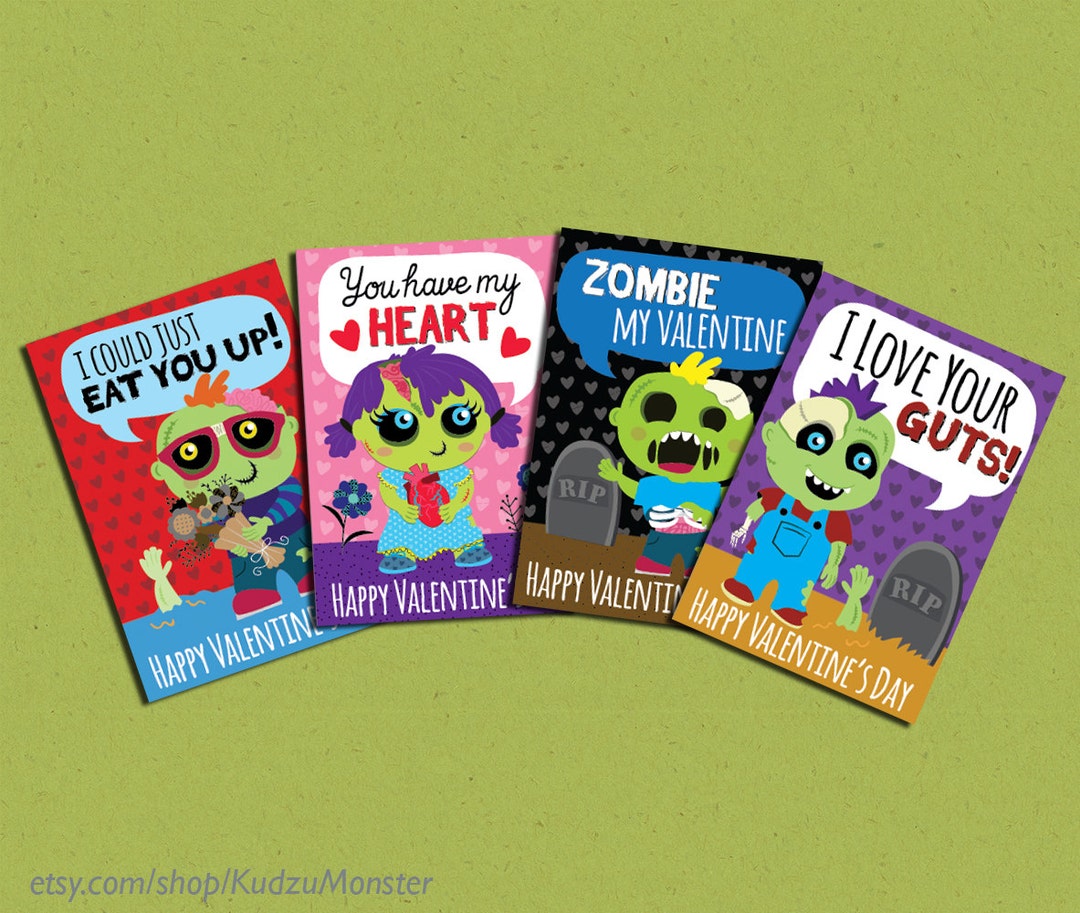 INSTANT DOWNLOAD Printable Classroom Zombie Valentines Cards Valentine ...