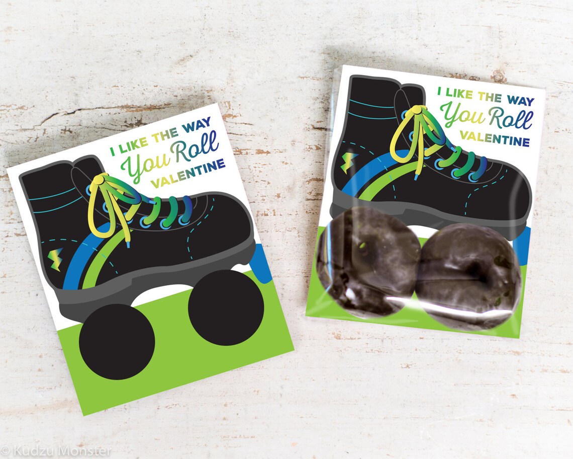 INSTANT DOWNLOAD Printable Roller Skate Valentine Card Roller Derby ...