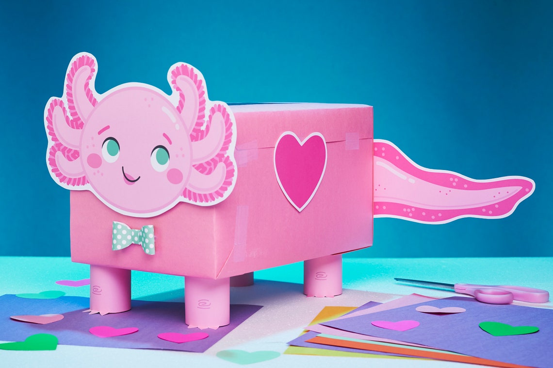 Axolotl Valentine Box Kit Printable DIY Mailbox for - Etsy
