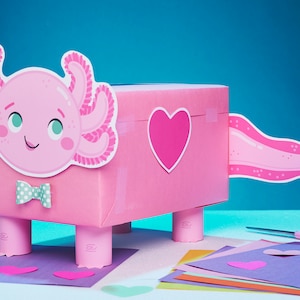 Axolotl Valentine Box Kit | Printable DIY Mailbox for Valentine's Day ...