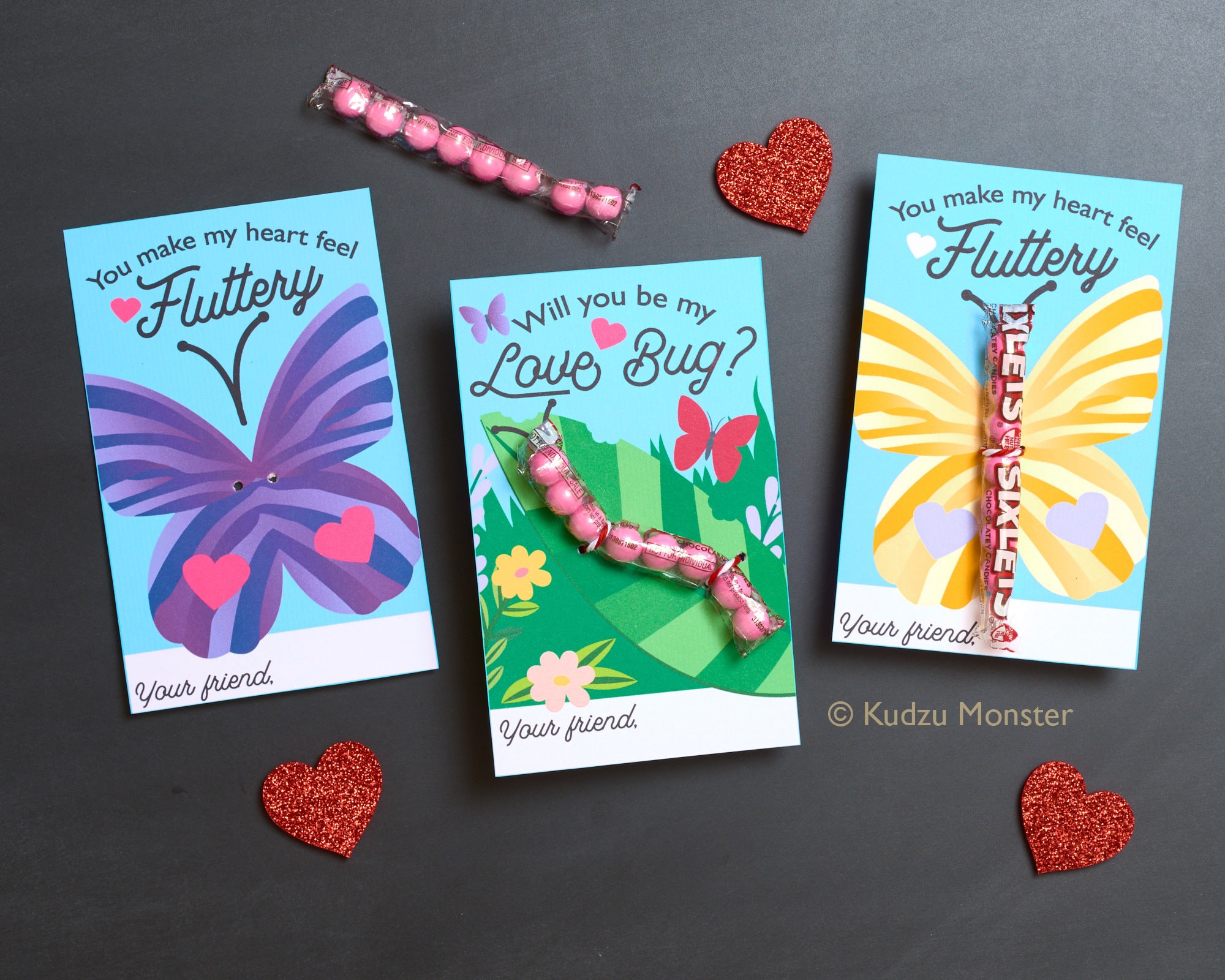 Butterfly Caterpillar Sixlets Valentines Cute Love Bugs Printable DIY ...