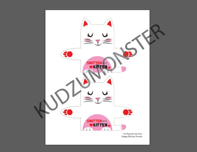 Cat Valentines Candy Huggers Printable Kitten Valentine Cards White Cat ...