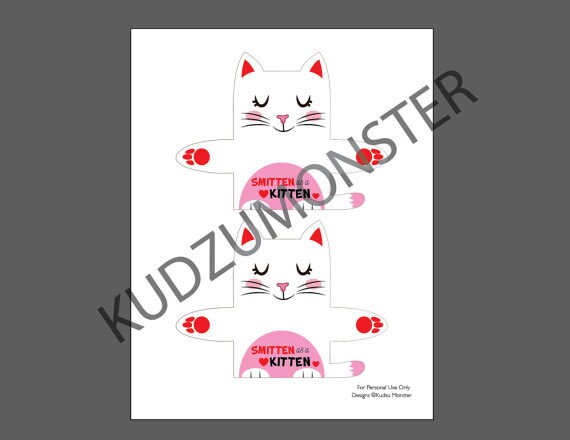 Cat Valentines Candy Huggers Printable Kitten Valentine Cards | Etsy