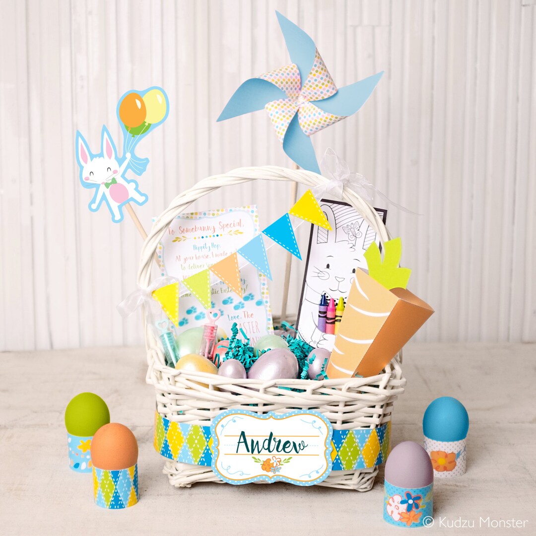 Printable Easter Basket Kit DIY Decoration Banner, Carrot Shaped Candy ...