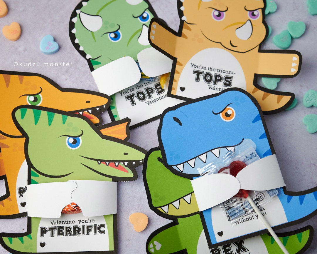 Printable Dinosaur Valentines Hugger for Small Toy, Sucker, Chocolate ...