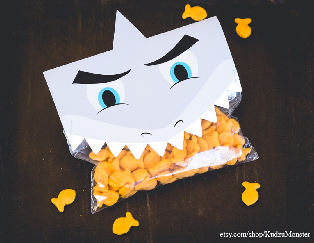 INSTANT DOWNLOAD Printable Shark Teeth Treat Bag Topper Shark Face and ...