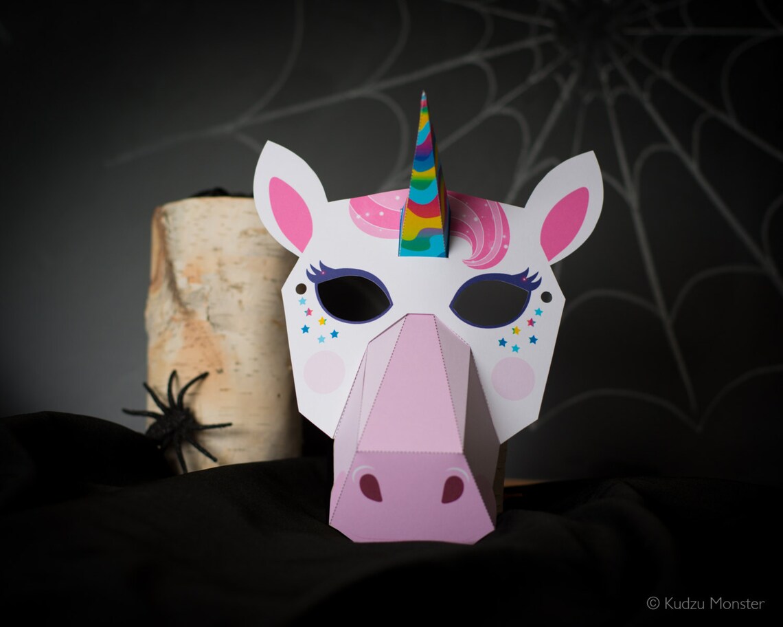Printable Unicorn Paper Mask Rainbow Unicorn for Halloween or - Etsy