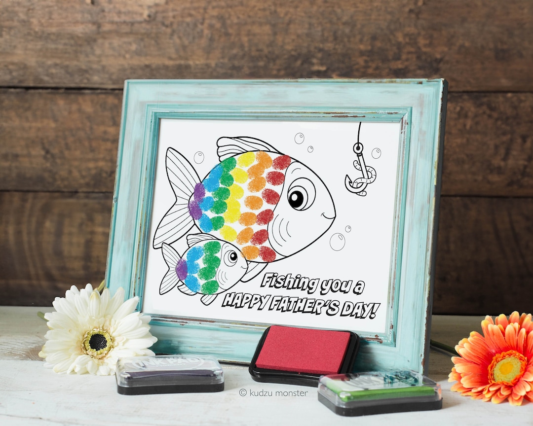 Fish Finger Paint Art Father's Day Printable Fishing DIY Kid's Art ...
