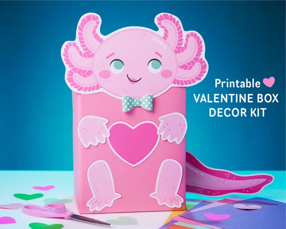 Axolotl Valentine Box Kit | printable DIY mailbox for Valentine's Day ...