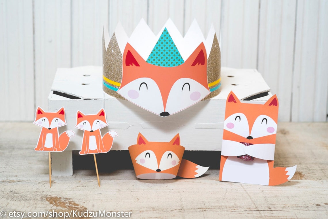 Fox Woodland Birthday Party Printable Decor Kit Cute Fox - Etsy