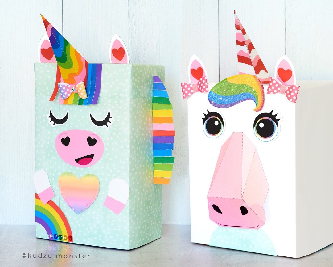 Unicorn Valentine Box Printable Decor Kit 3D Rainbow Horn, 3D Horse ...