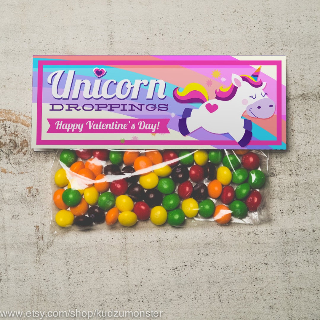 INSTANT DOWNLOAD Valentine's Day Unicorn Funny Skittles Treat Topper ...