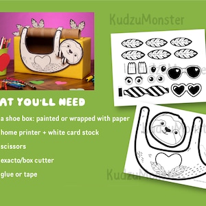 Sloth Coloring Valentine Box Printable Decor Kit, Valentine's Mailbox ...