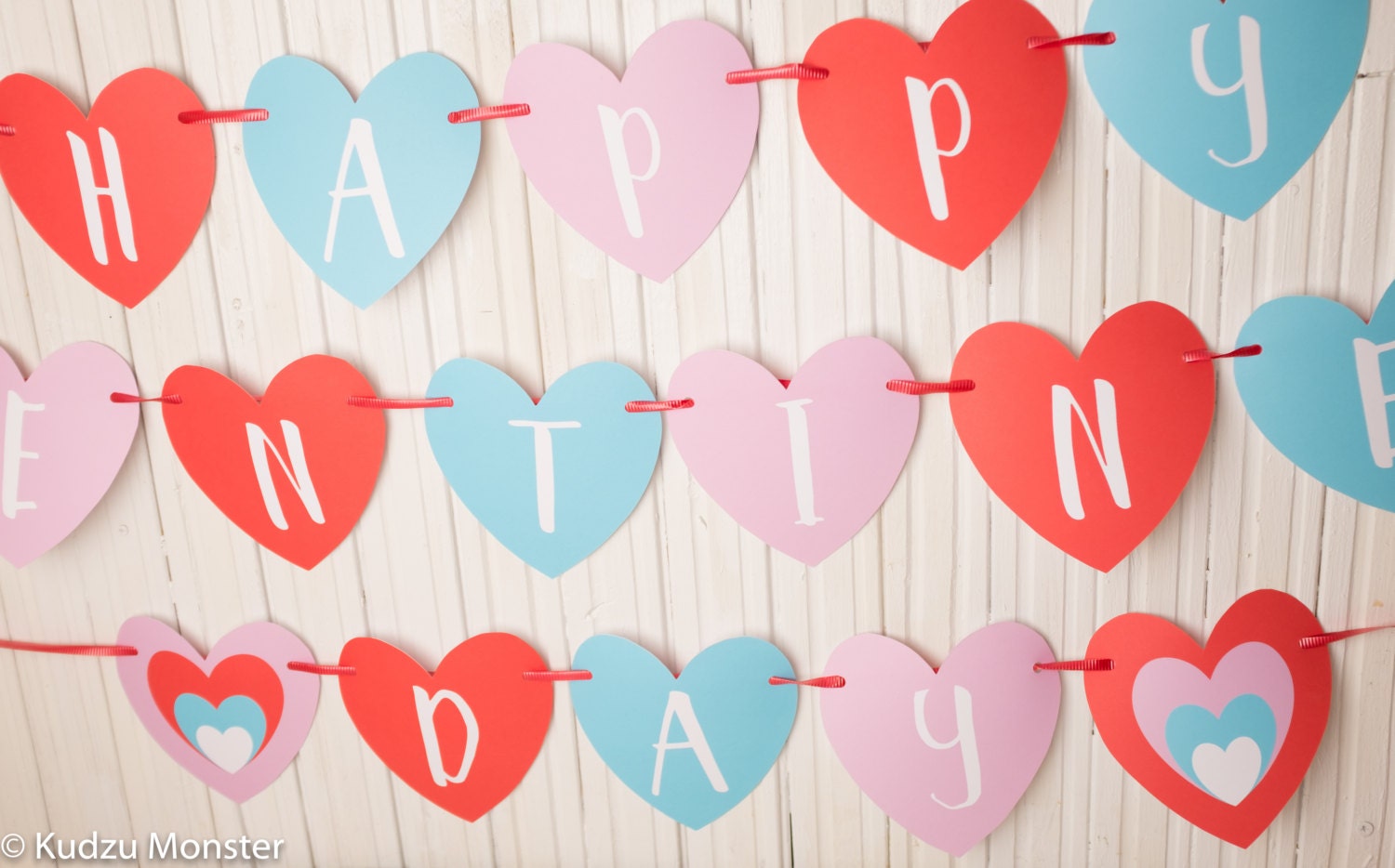 Valentines Party Printable Happy Valentine's Day Heart Shaped Banner in ...