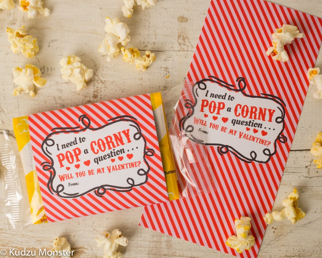 Printable Popcorn Valentine Non Candy Valentines Classroom Valentines ...