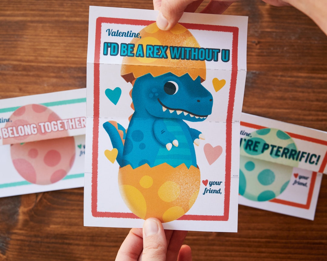 Baby T Rex Dinosaur Egg Folding Surprise Printable Valentine Cards ...