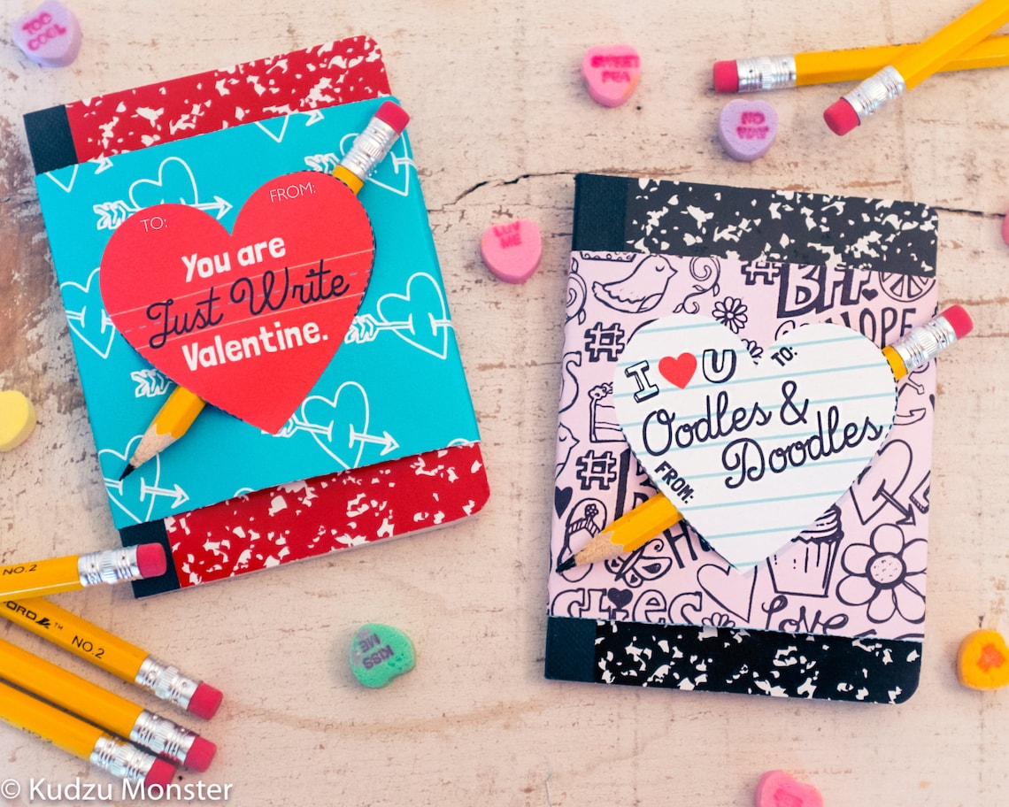 Notebook and Pencil Valentine Printable Composition Note Book - Etsy
