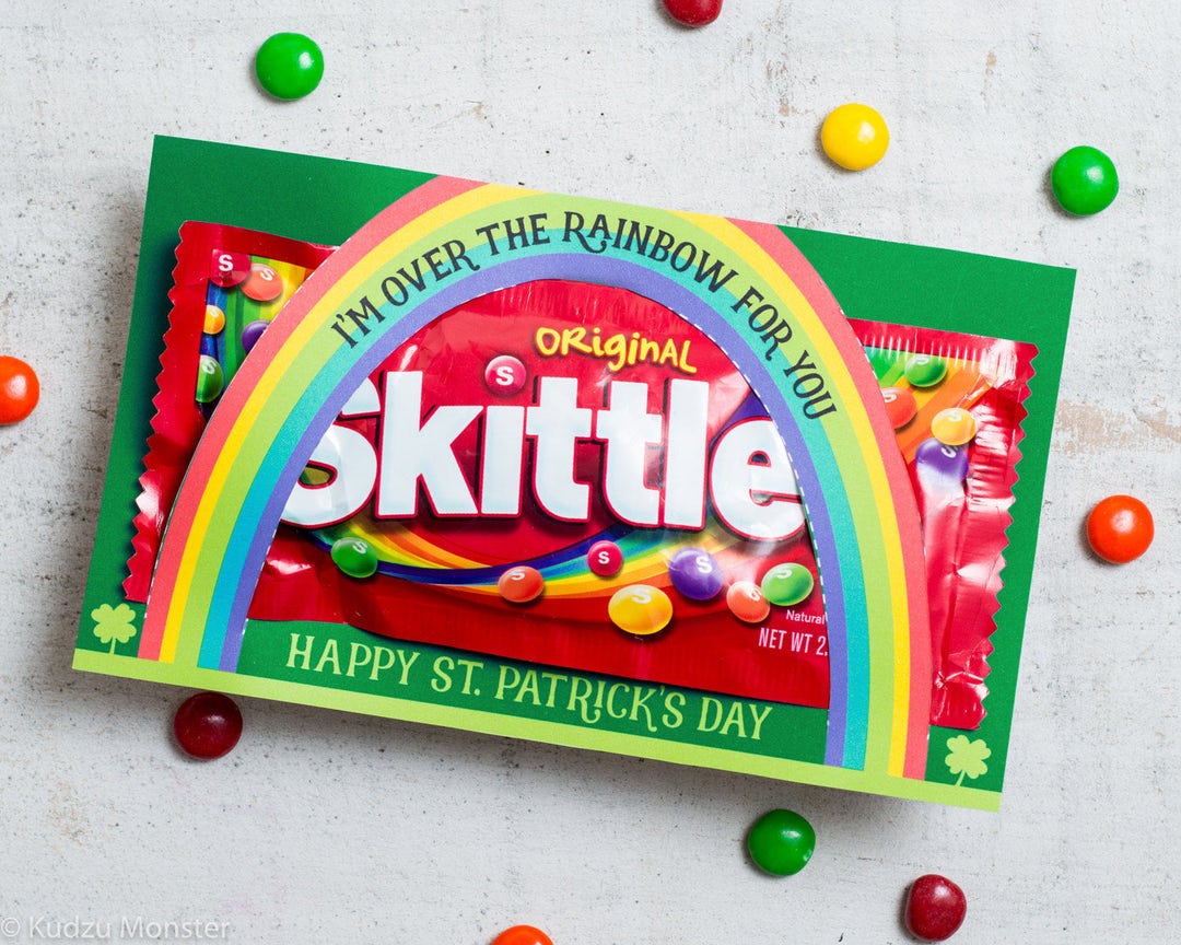 St. Patrick's Day Printable Skittles Bag Holder Card Give Rainbow Candy ...
