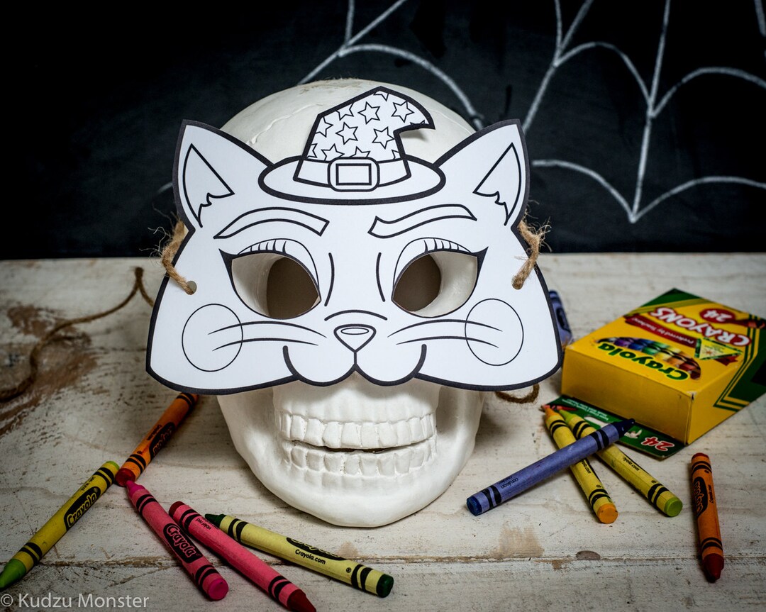 Halloween Printable Witch's Cat Coloring Mask, Classroom Halloween ...