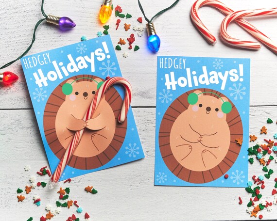 Printable Hedgehog Candy Cane Hugger Cards | Instant Download Holiday ...