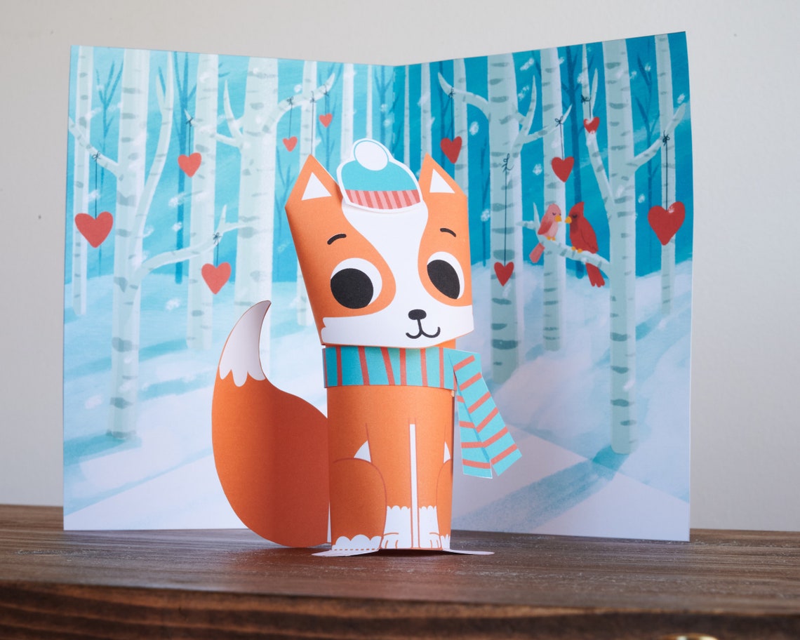 3D Fox Valentine Paper Craft Card Send This Kit in the Mail and the ...