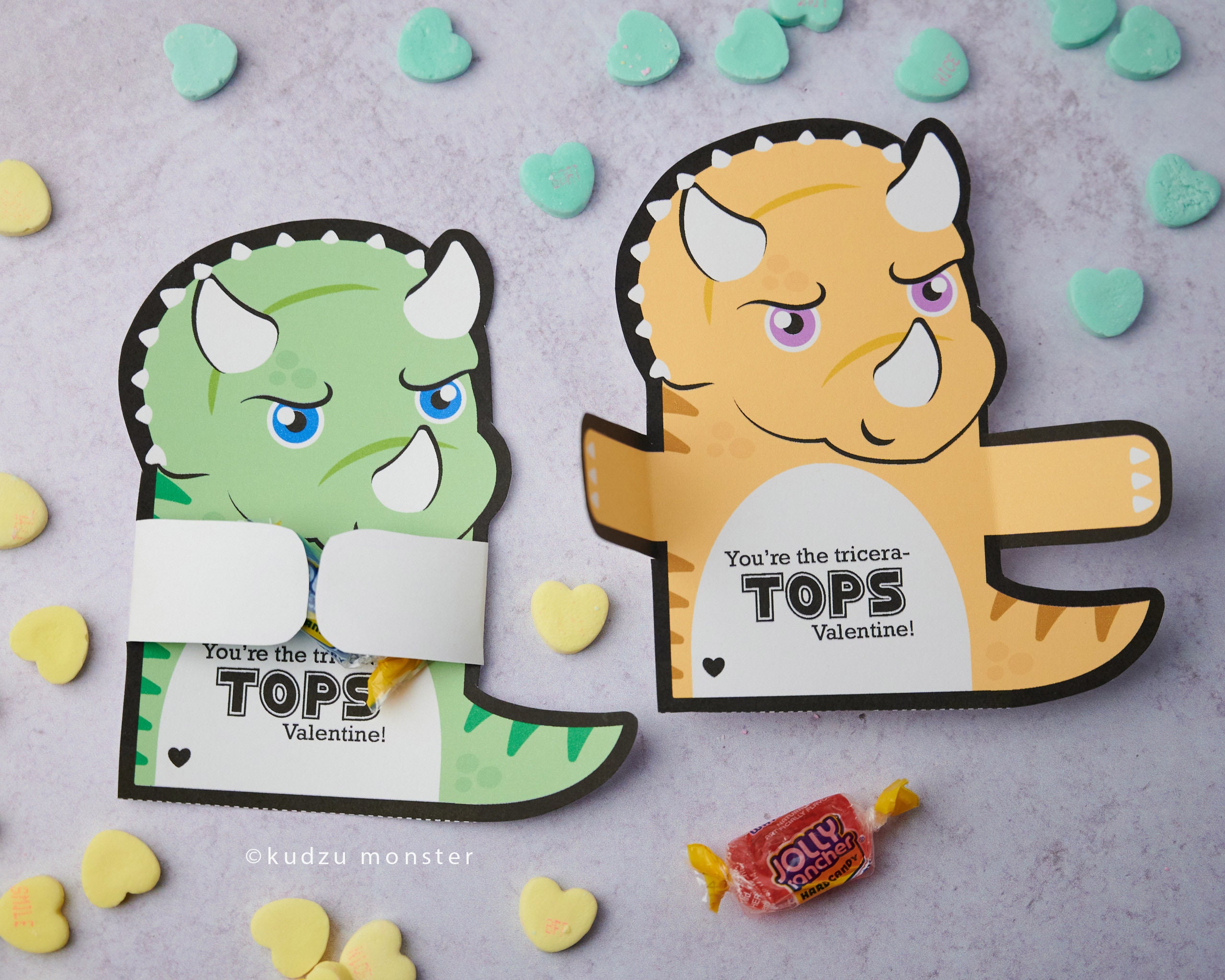 Printable Triceratops Dinosaur Valentines Hugger for Small Toy, Sucker ...