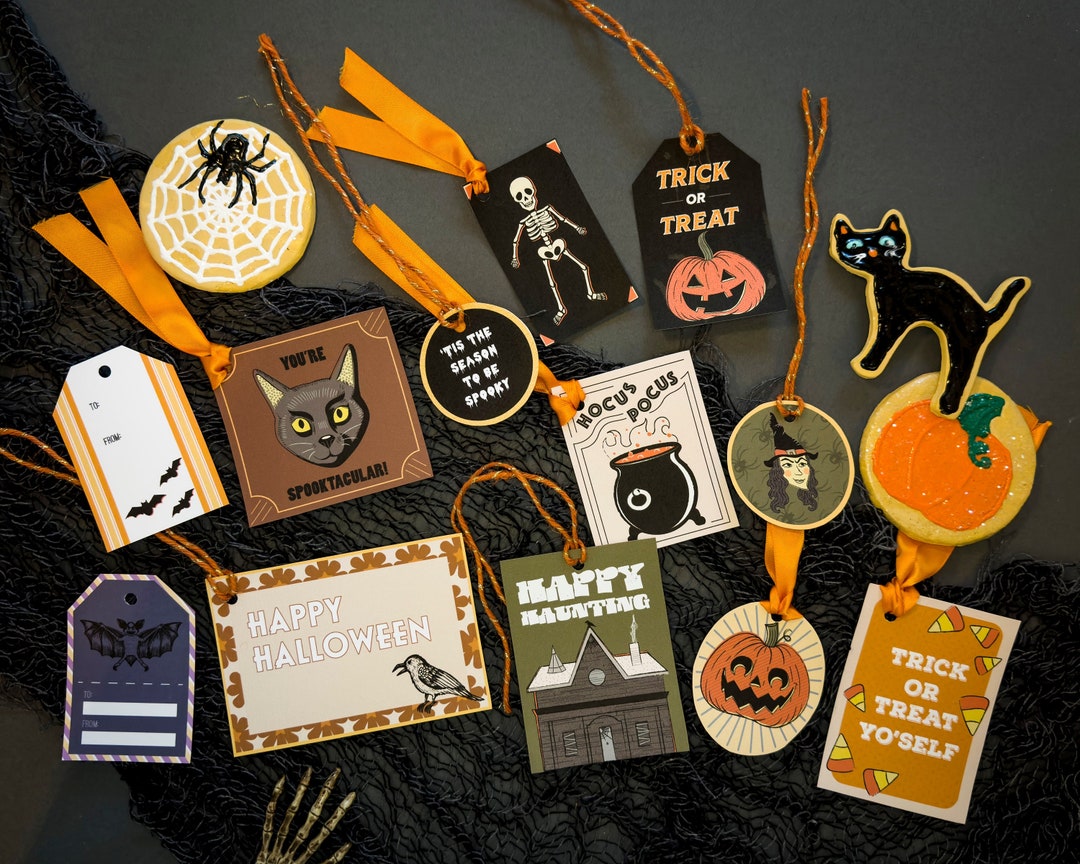 Printable Halloween Gift Tags - Set of 12 Spooky Hand-drawn ...
