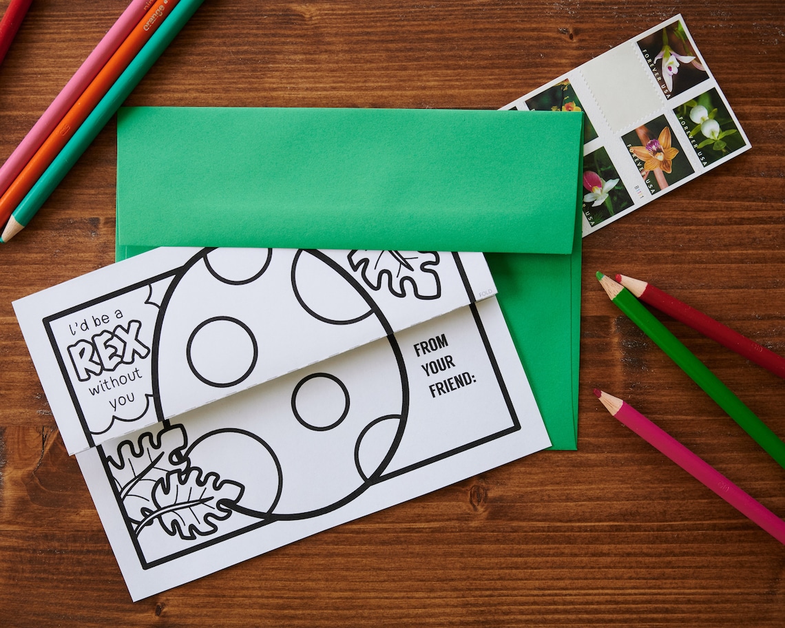 T Rex Dinosaur Egg Valentine Folding Surprise Coloring Page | Etsy