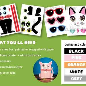 Cat Valentine Box Printable Decor Kit, Cute Kitten Valentine's Mailbox ...