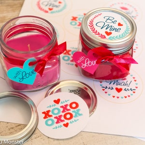 INSTANT DOWNLOAD Printable Cute Valentine Mason Jar Lid Label and Heart ...