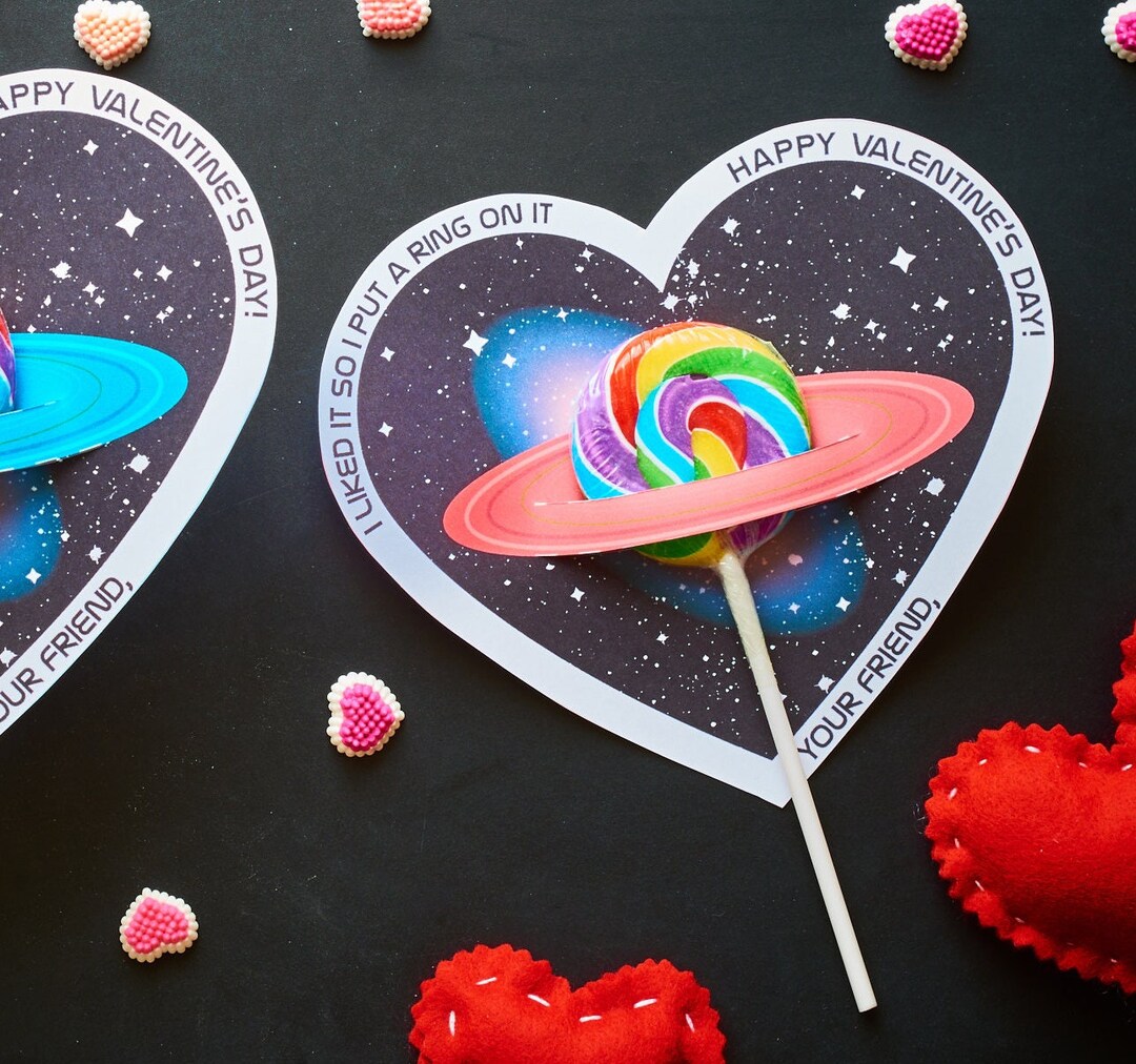 Saturn Sucker Valentines Space Science Lollipop Heart Shaped Printable ...