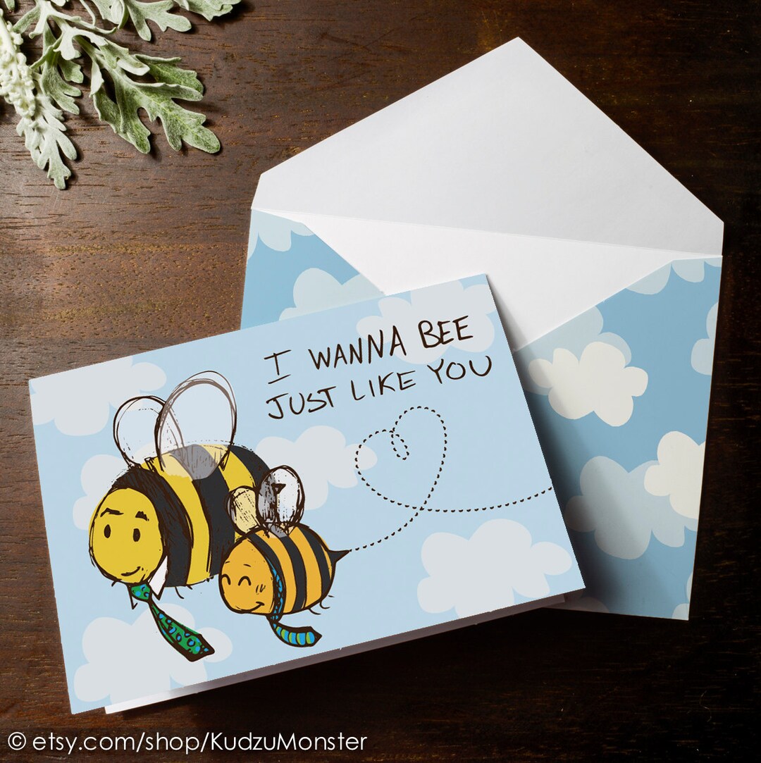 INSTANT DOWNLOAD Father's Day Bumble Bee Card I Wanna Bee Just Like You ...