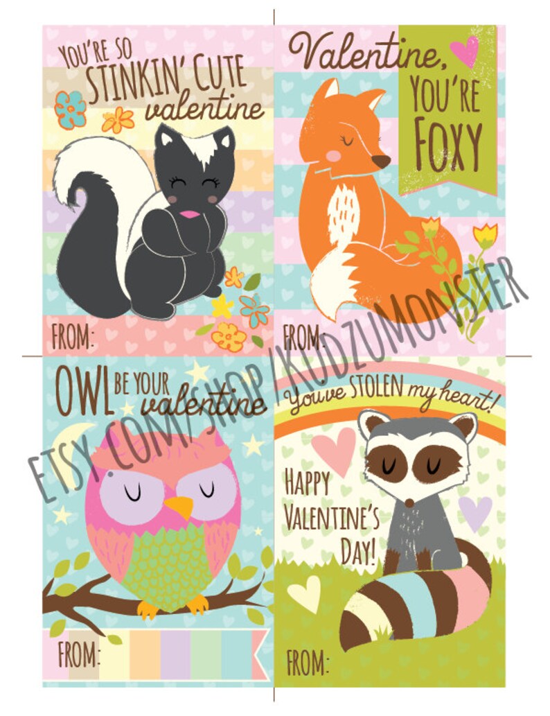 INSTANT DOWNLOAD Printable Classroom Woodland Valentines Cute - Etsy