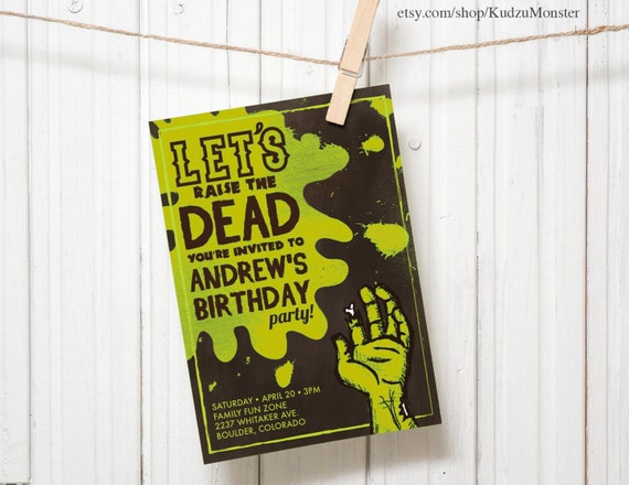 Zombie invitation green Customized Printable kids Birthday Party ...