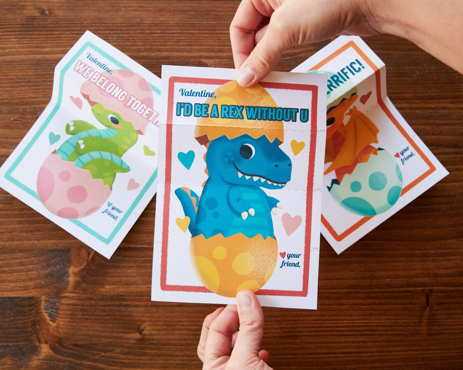 Set of 3 Baby Dino Egg Printable Valentine Cards- Cute Colorful Kid's ...