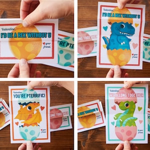 Set of 3 Baby Dino Egg Printable Valentine Cards- Cute Colorful Kid's ...