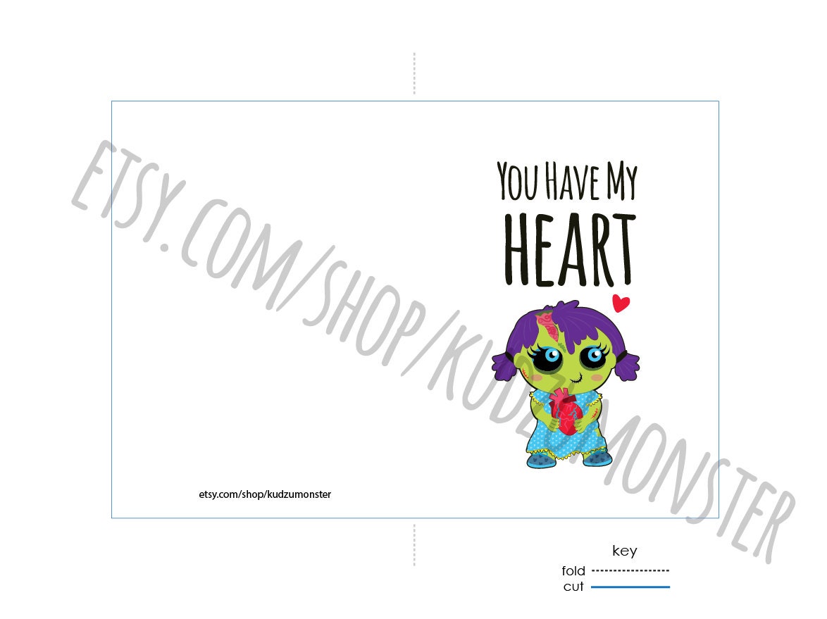 INSTANT DOWNLOAD Cute Zombie Girl Walking Dead You Have My Heart Funny ...