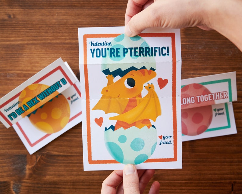 Set of 3 Baby Dino Egg Printable Valentine Cards- Cute Colorful Kid's ...