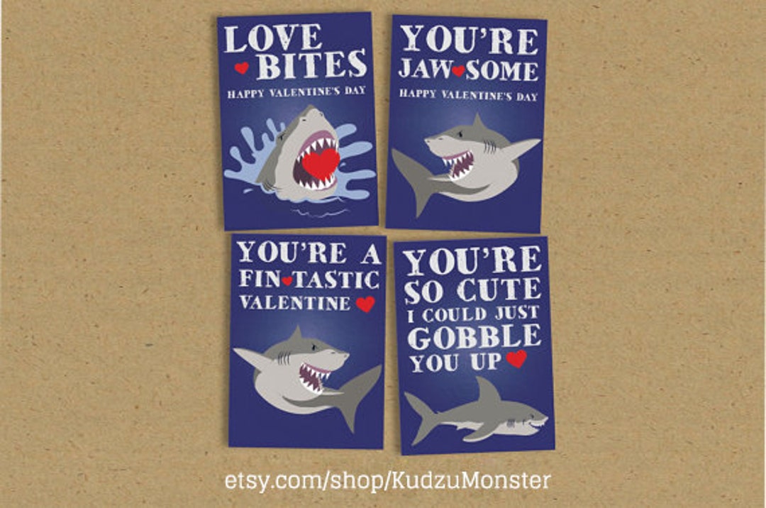 INSTANT DOWNLOAD Printable Classroom Shark Valentines Cards Valentine's ...