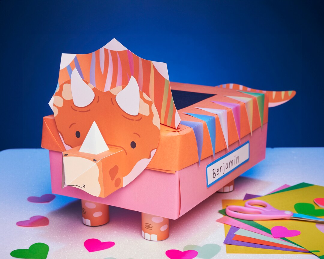 Triceratops Valentine Box Kit | Printable Dinosaur Mailbox for ...
