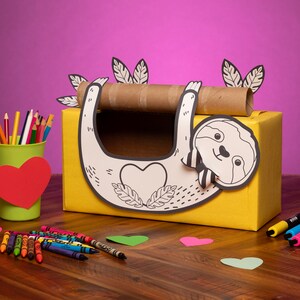 Sloth Coloring Valentine Box Printable Decor Kit, Valentine's Mailbox ...