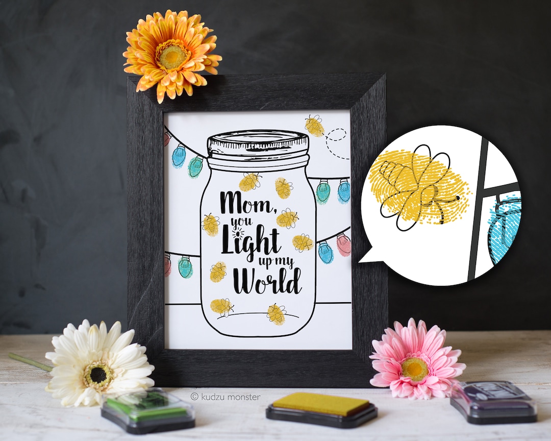 Finger Paint Mother's Day Printable Lightning Bugs Firefly Mason Jar ...